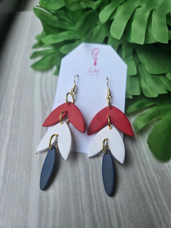 Red, White, and Blue Tiered Dangles – Clay In Color